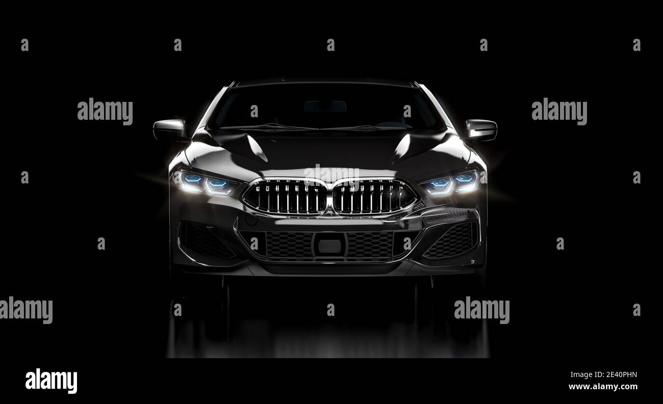 luxury black car on dark background. 3d render. nobody around Stock ...