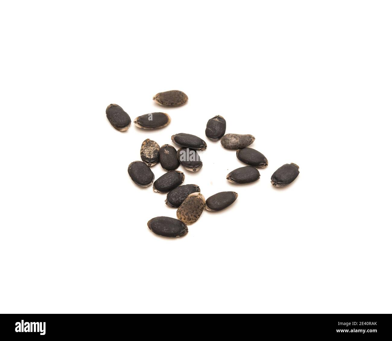 Top view group of luffa seeds isolated on white background. Organic non ...