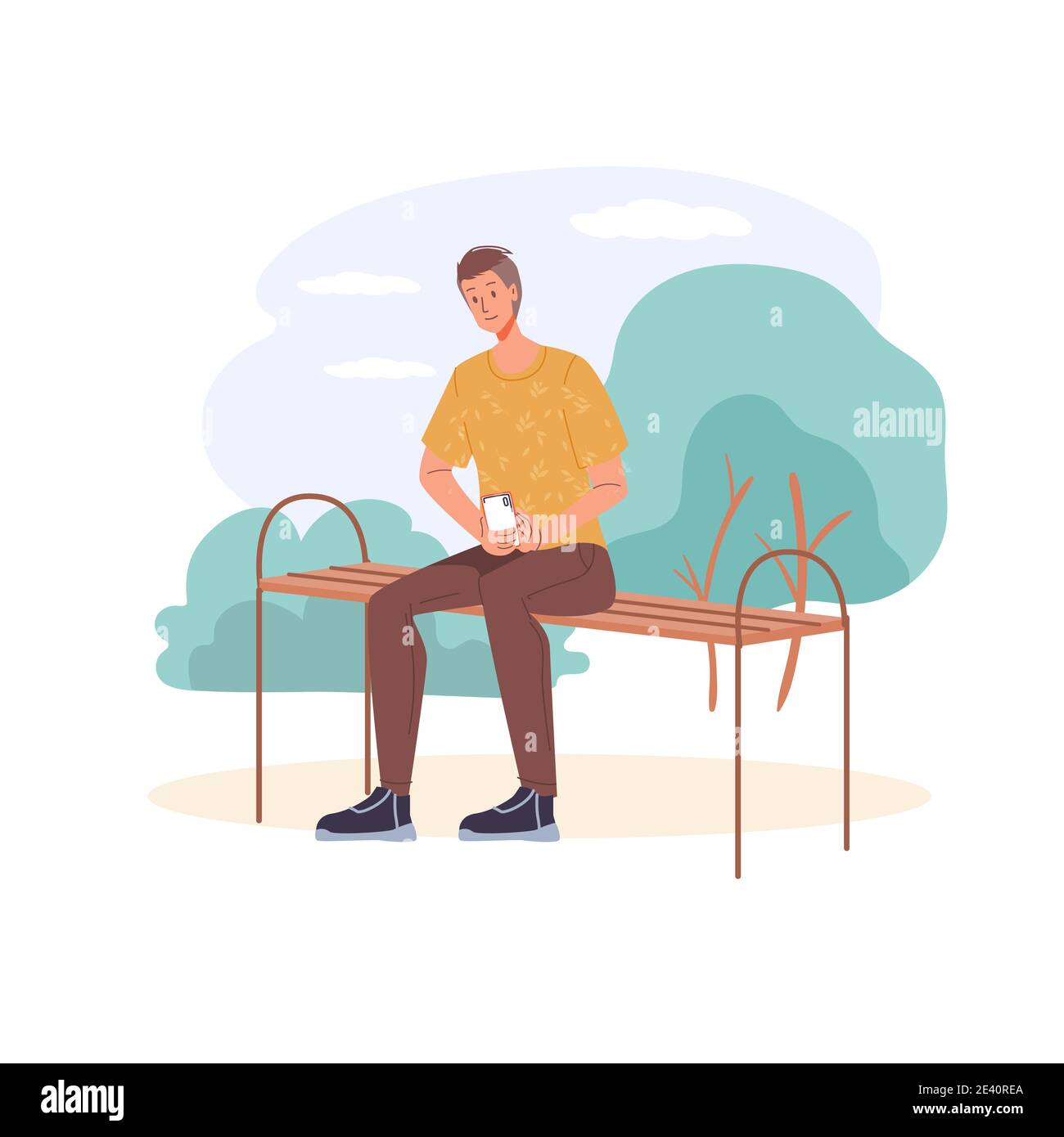 Flat cartoon character surfing internet, vector illustration concept ...