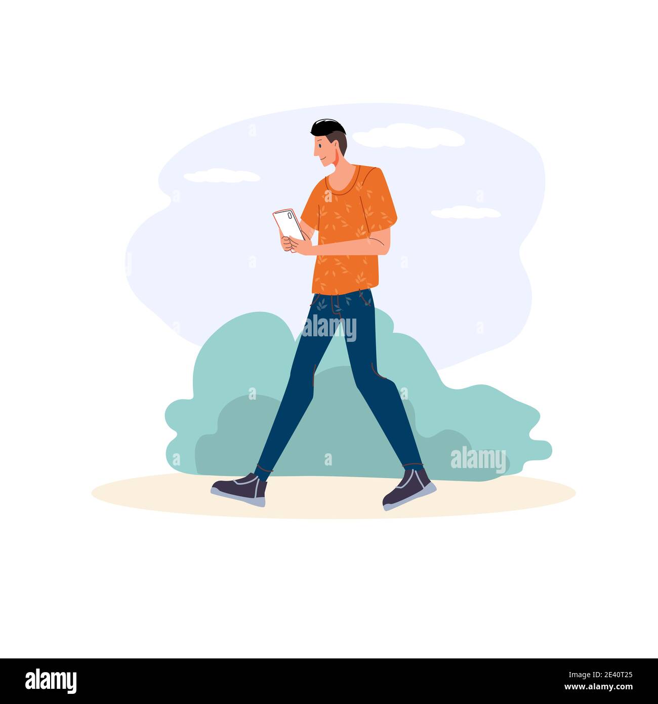 Flat cartoon character surfing internet, vector illustration concept ...