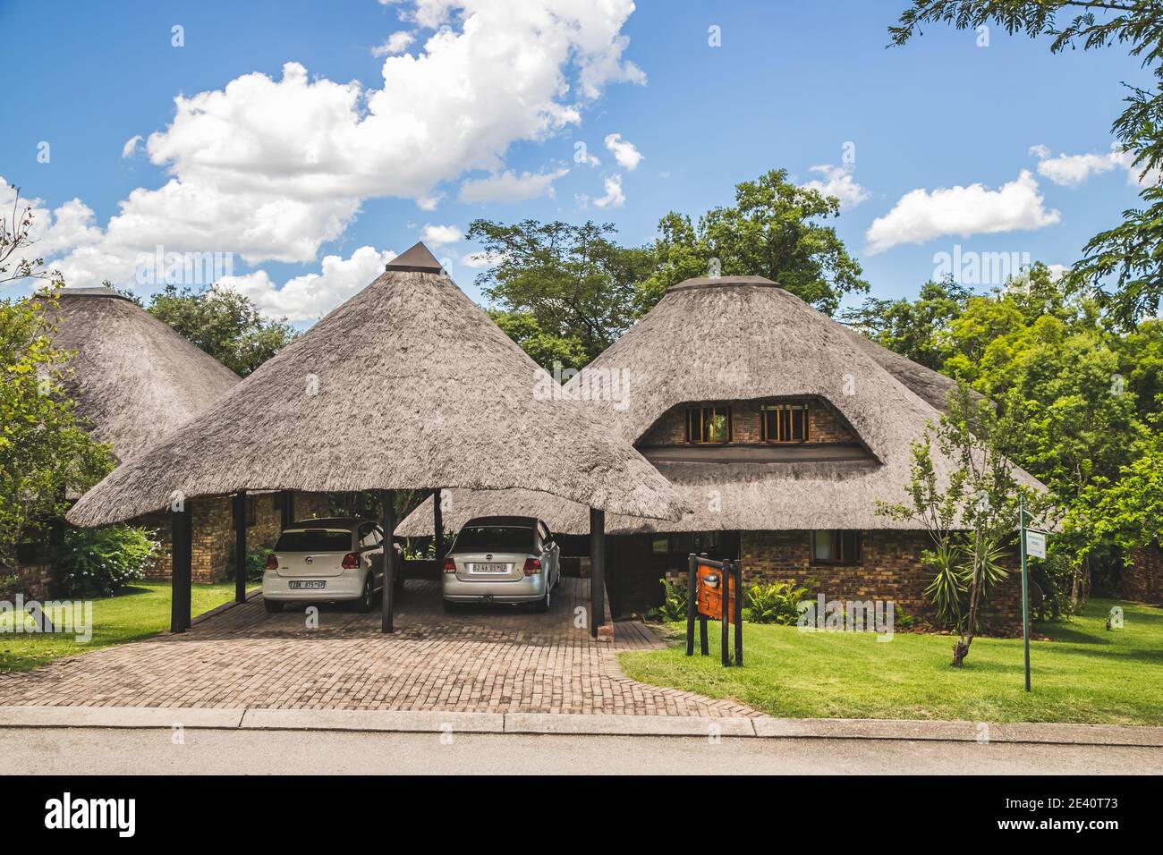 Hazyview, South Africa - 14th January, 2021: Thatched roofed ...