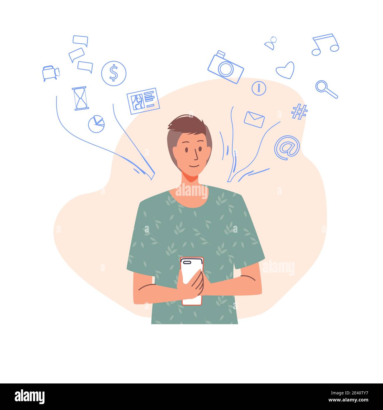 Flat cartoon character surfing internet, vector illustration concept ...