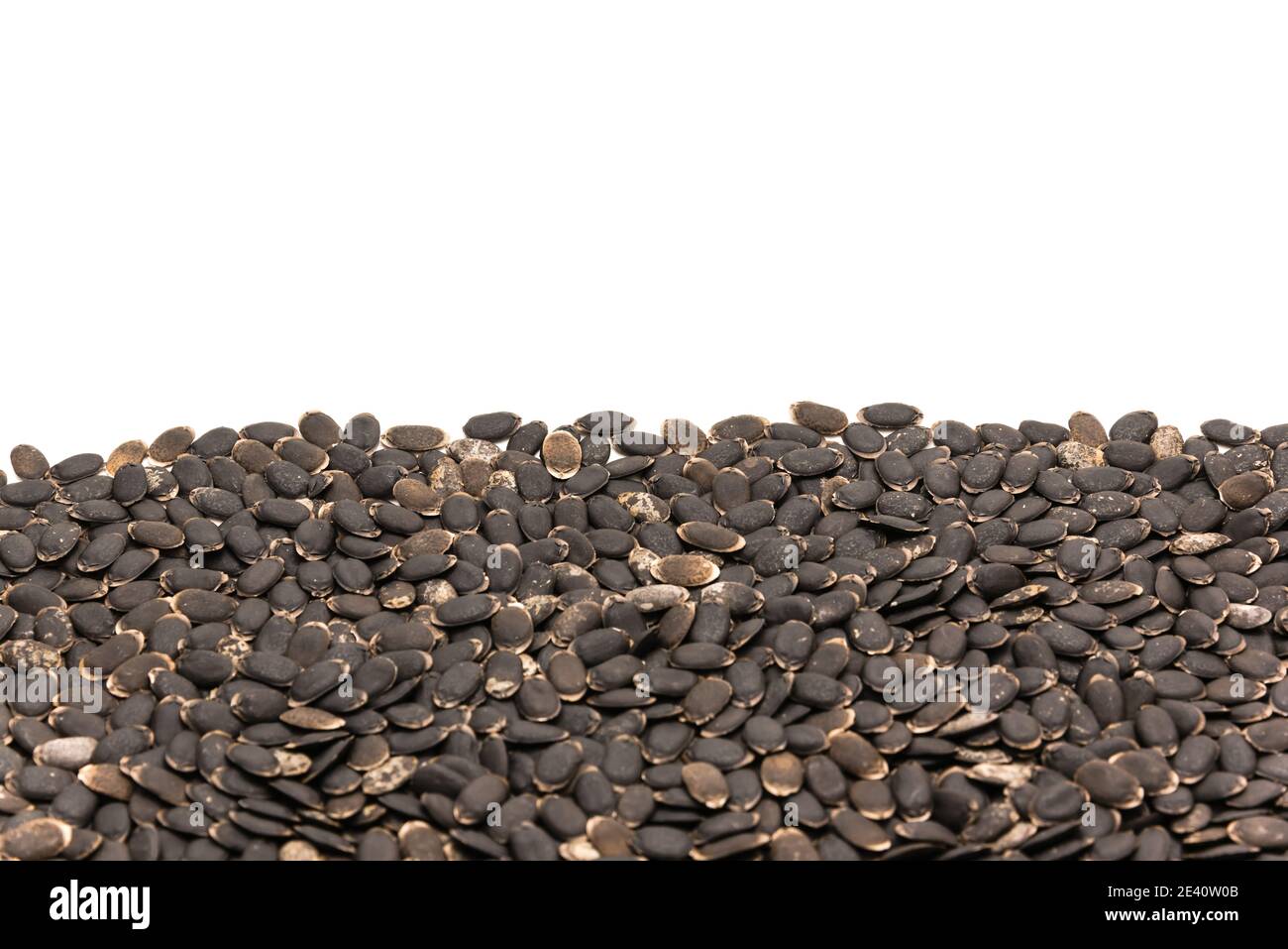 Luffa seeds spreading on isolated white background with copy space ...