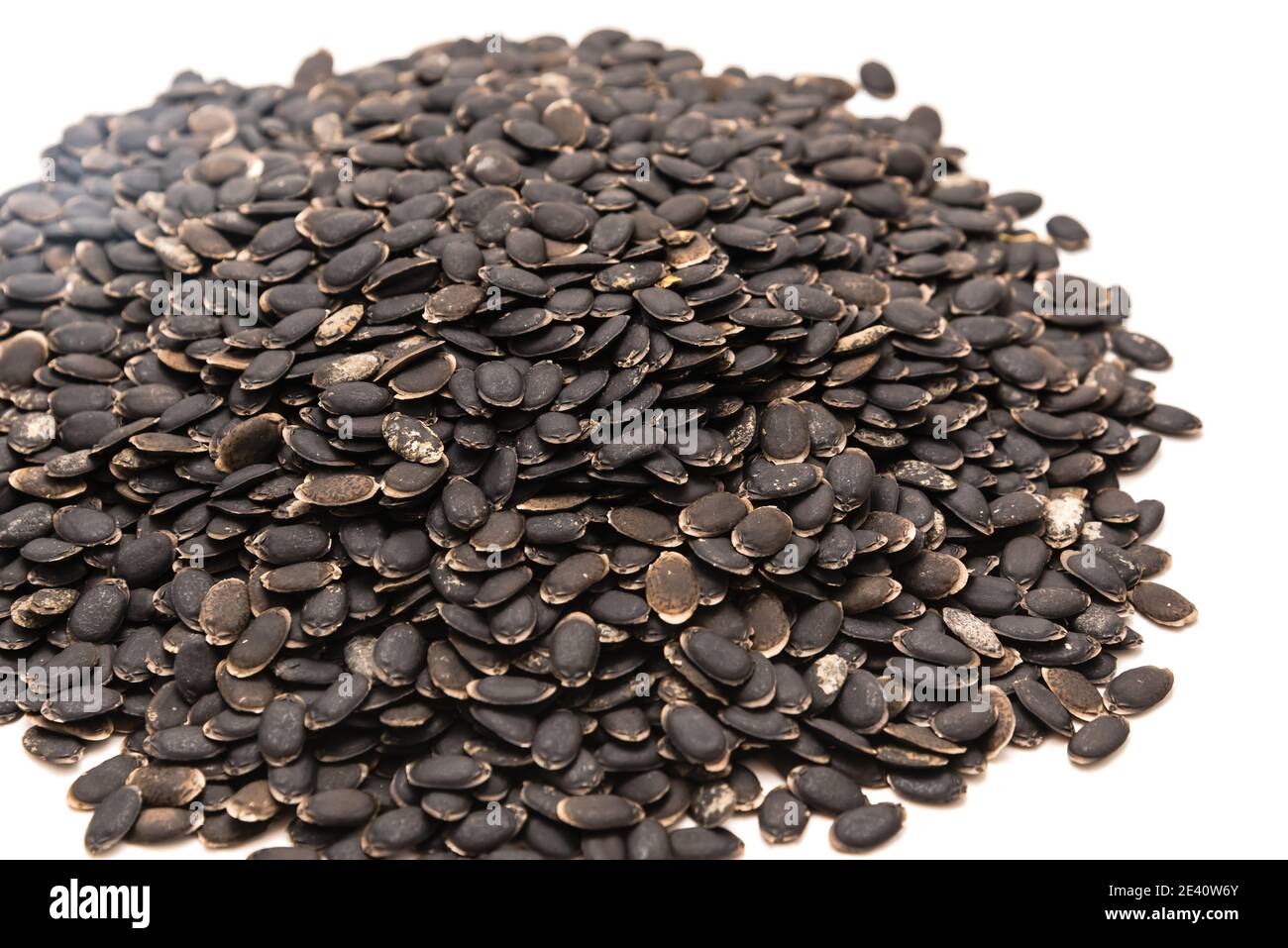Large mound of homegrown luffa seeds isolated on white background ...