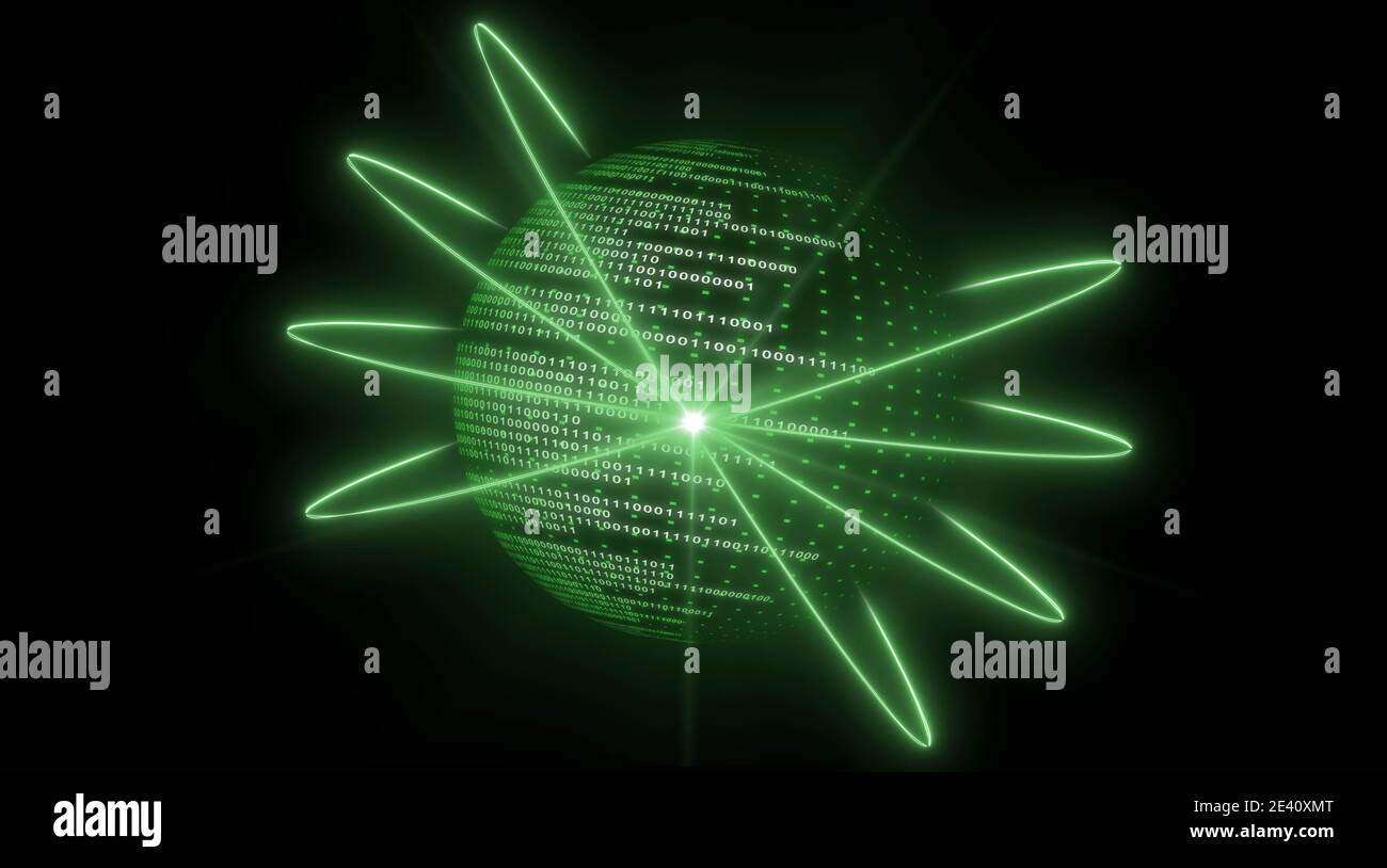 Abstract digital earth with binary code in green design on black ...
