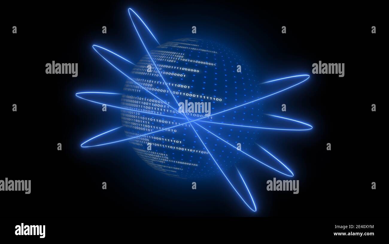 Abstract digital earth with binary code in blue design on black ...