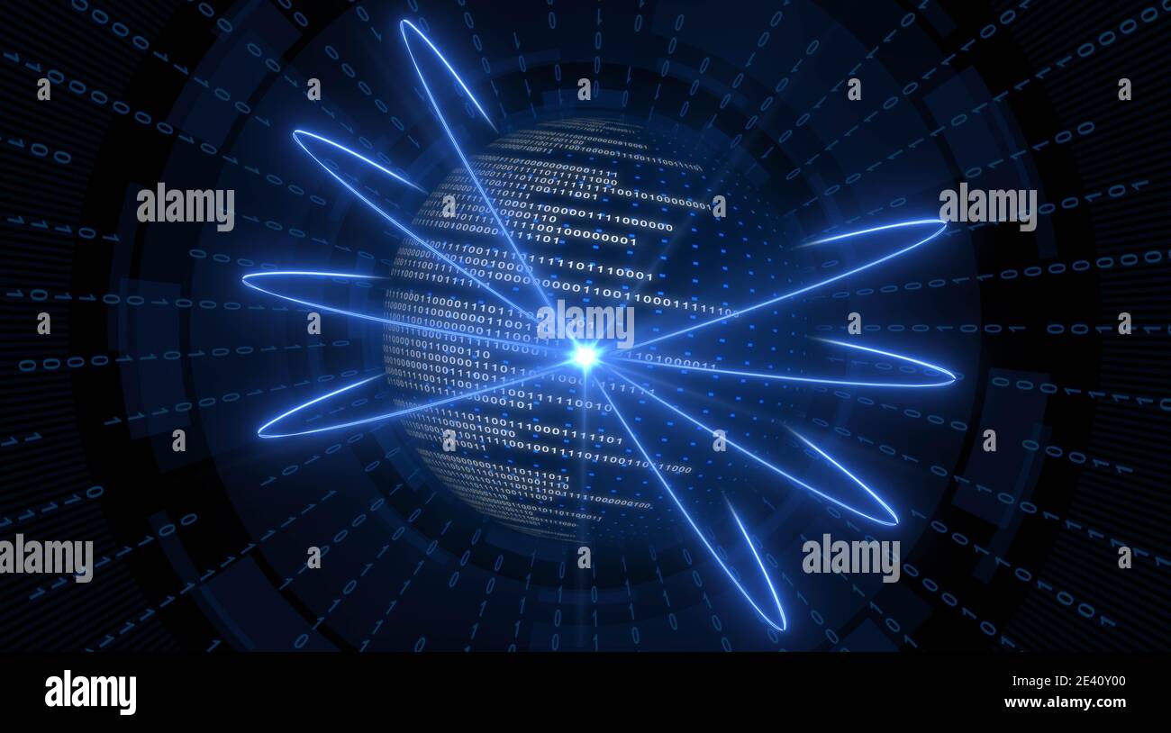 Abstract digital earth with binary code in blue design with binary rays ...