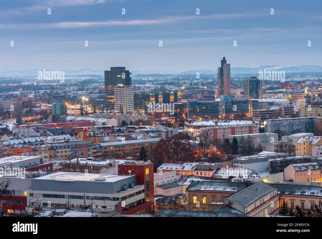 Panoramic view of Brno in Czech Republic. There is a hospital with ...