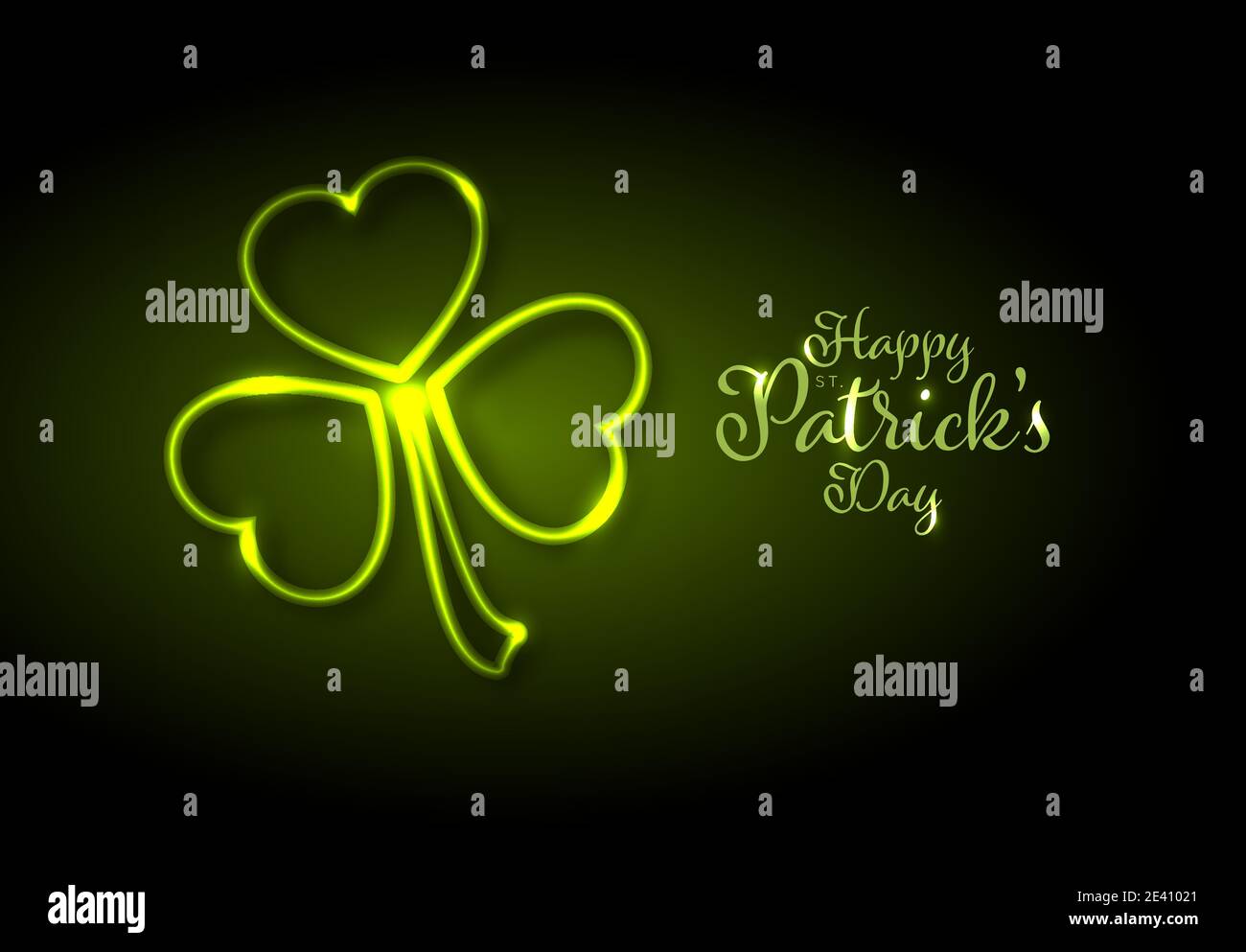 Saint Patrick card template with green neon trefoil symbol Stock Vector ...