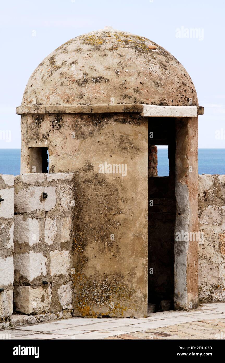 Domed stone sentry post on the rampart of the old city wall, Dubrovnik ...