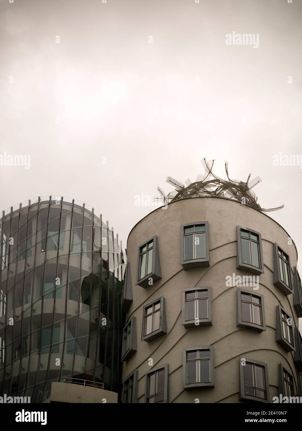 Detail of the top of The Dancing House, by architect Frank Gehry, 1996 ...