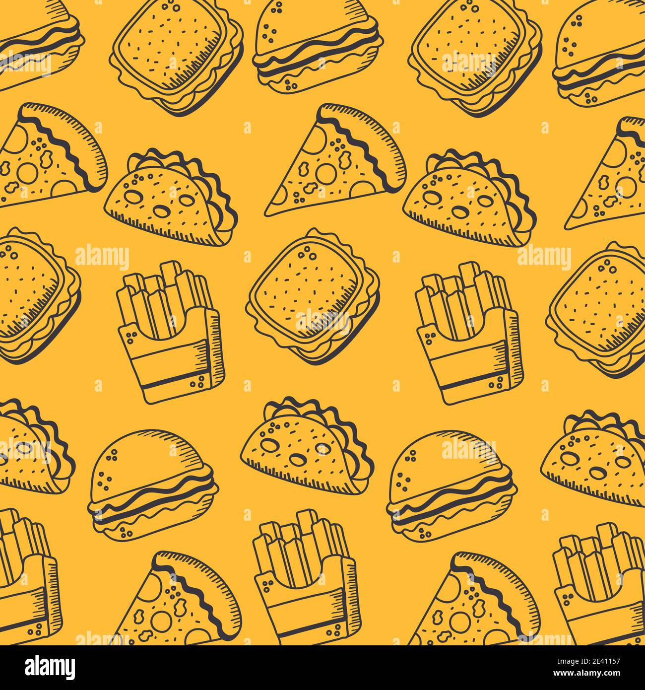 Food hand draw and line style icon set background design of eat ...