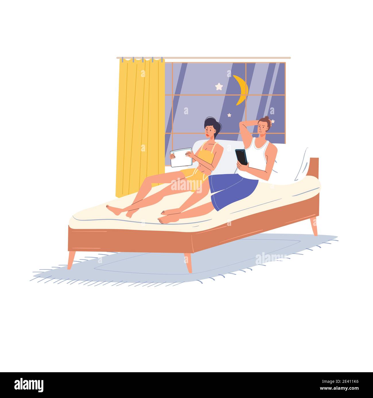 Flat cartoon character surfing internet, vector illustration concept ...
