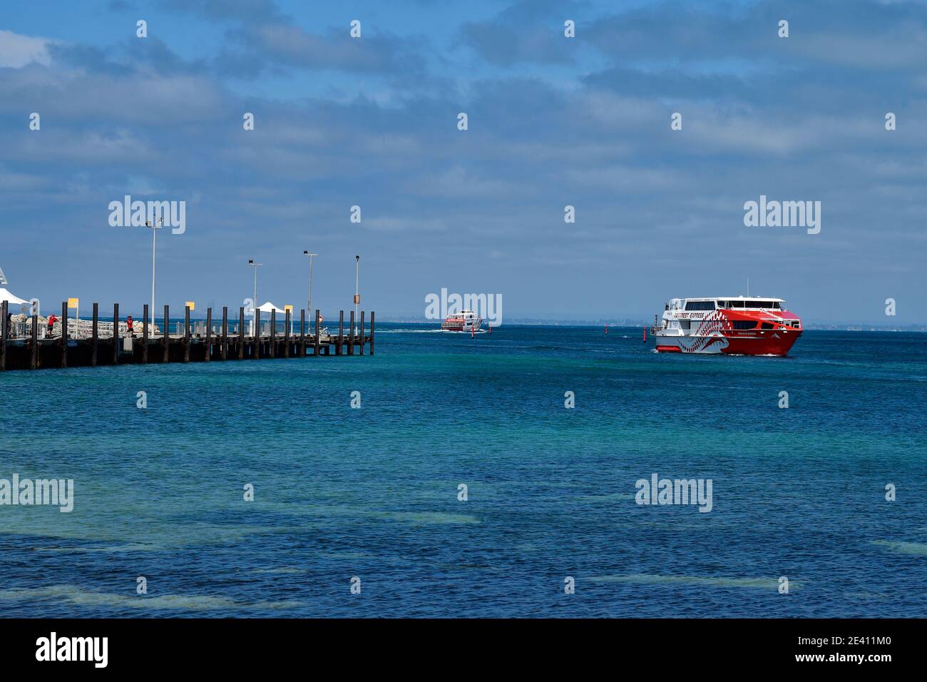 Perth, WA, Australia - November 27, 2017: Ferry to Perth on jetty in ...