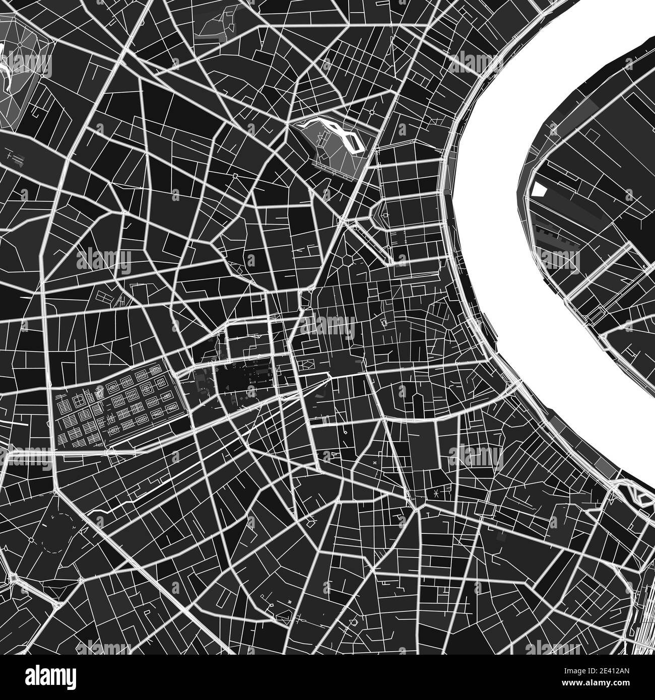 Dark vector art map of Bordeaux, Gironde, France with fine grays for ...