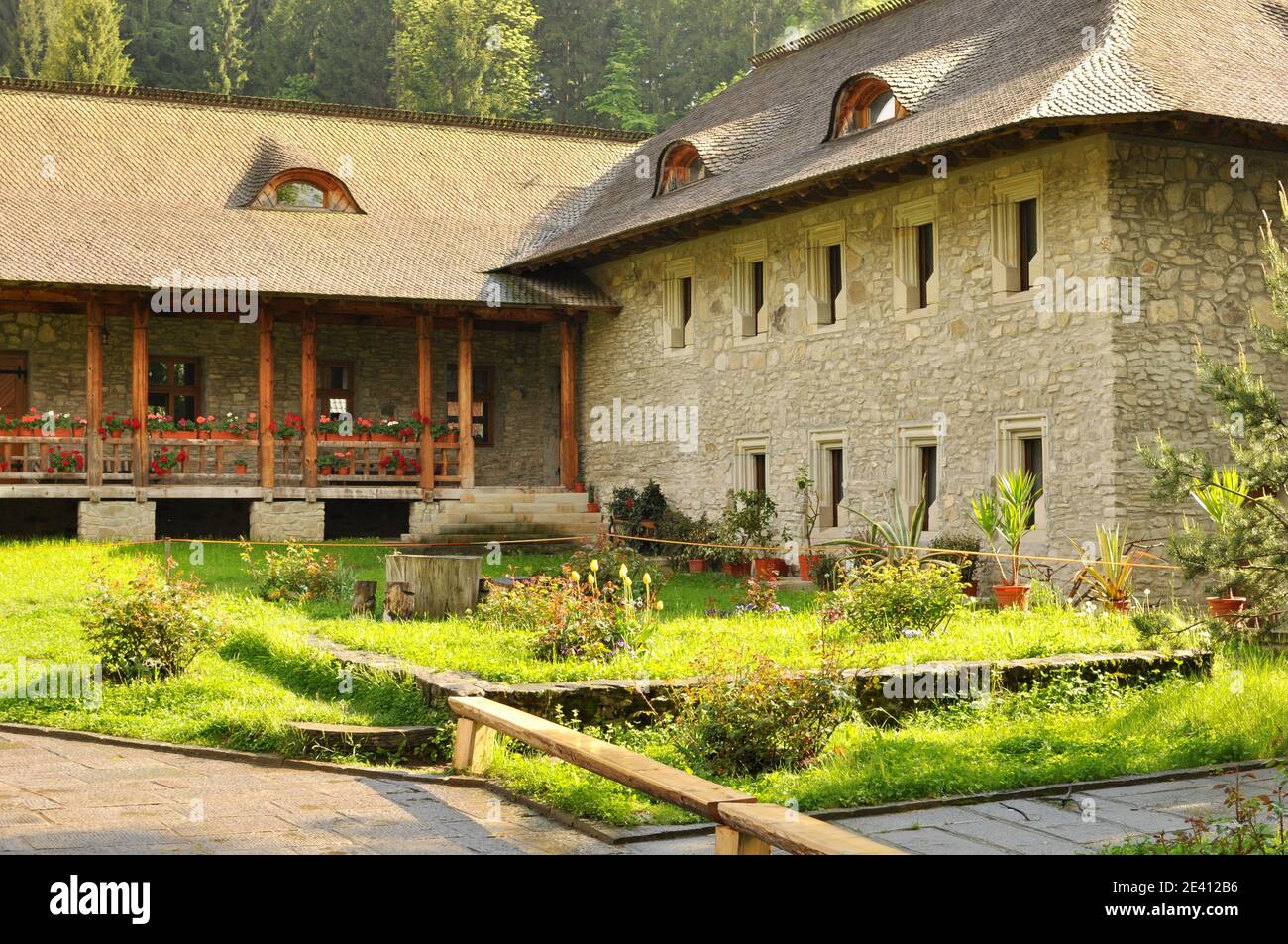 side view of an traditional nuns house at the monastery Stock Photo - Alamy