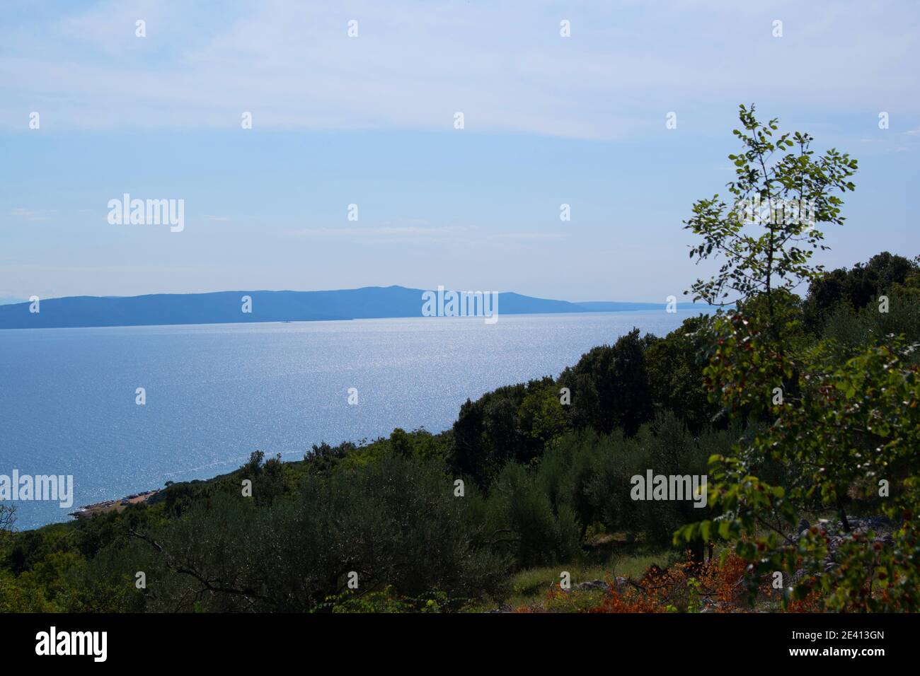 View of trees and greenery on a hill with a sea background Stock Photo ...