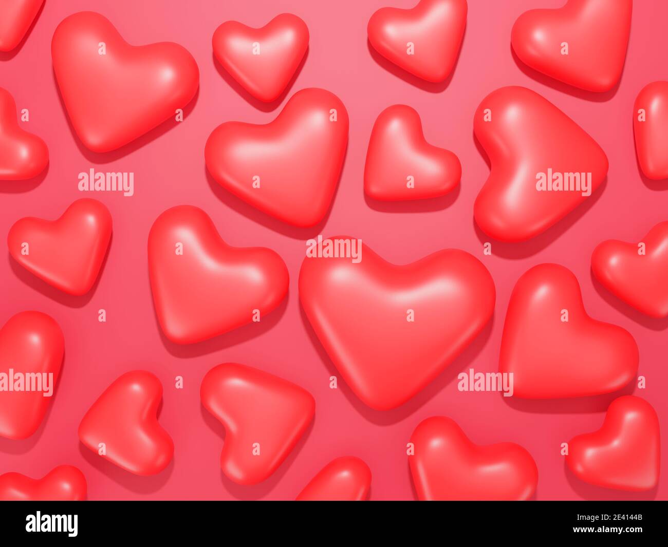 Red hearts with a soft red color background in different angles ...