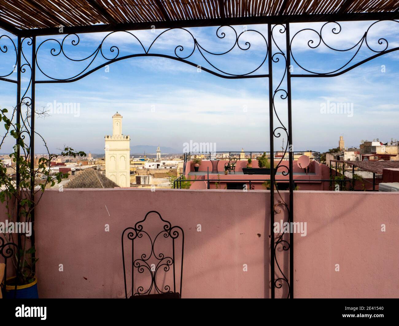 View of a Moroccan city from the rooftop of a typical house or riad ...