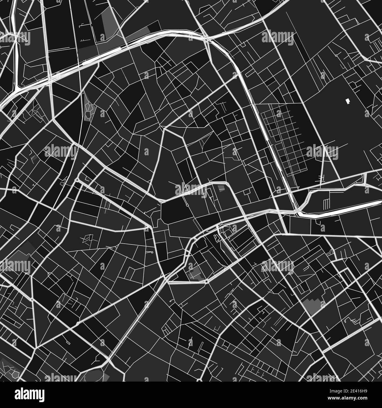 Dark vector art map of Roubaix, Nord, France with fine grays for urban ...