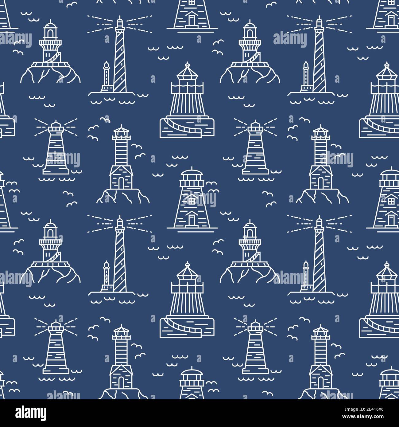 Lighthouses seamless pattern. Thin line vector design. Illustration ...