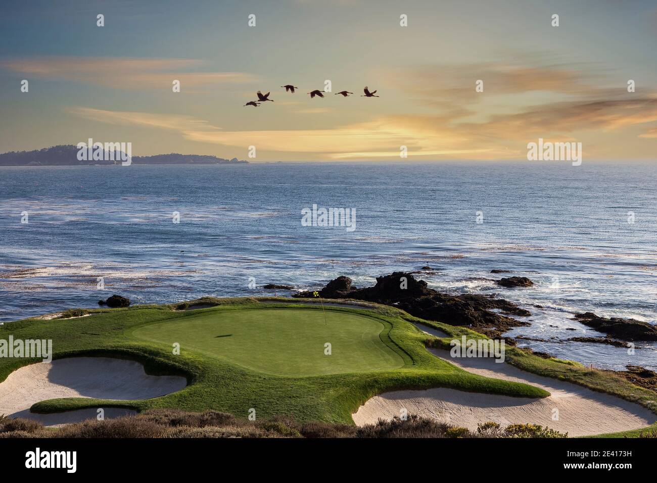 A view of Pebble Beach golf course, Hole 7, Monterey, California, USA ...
