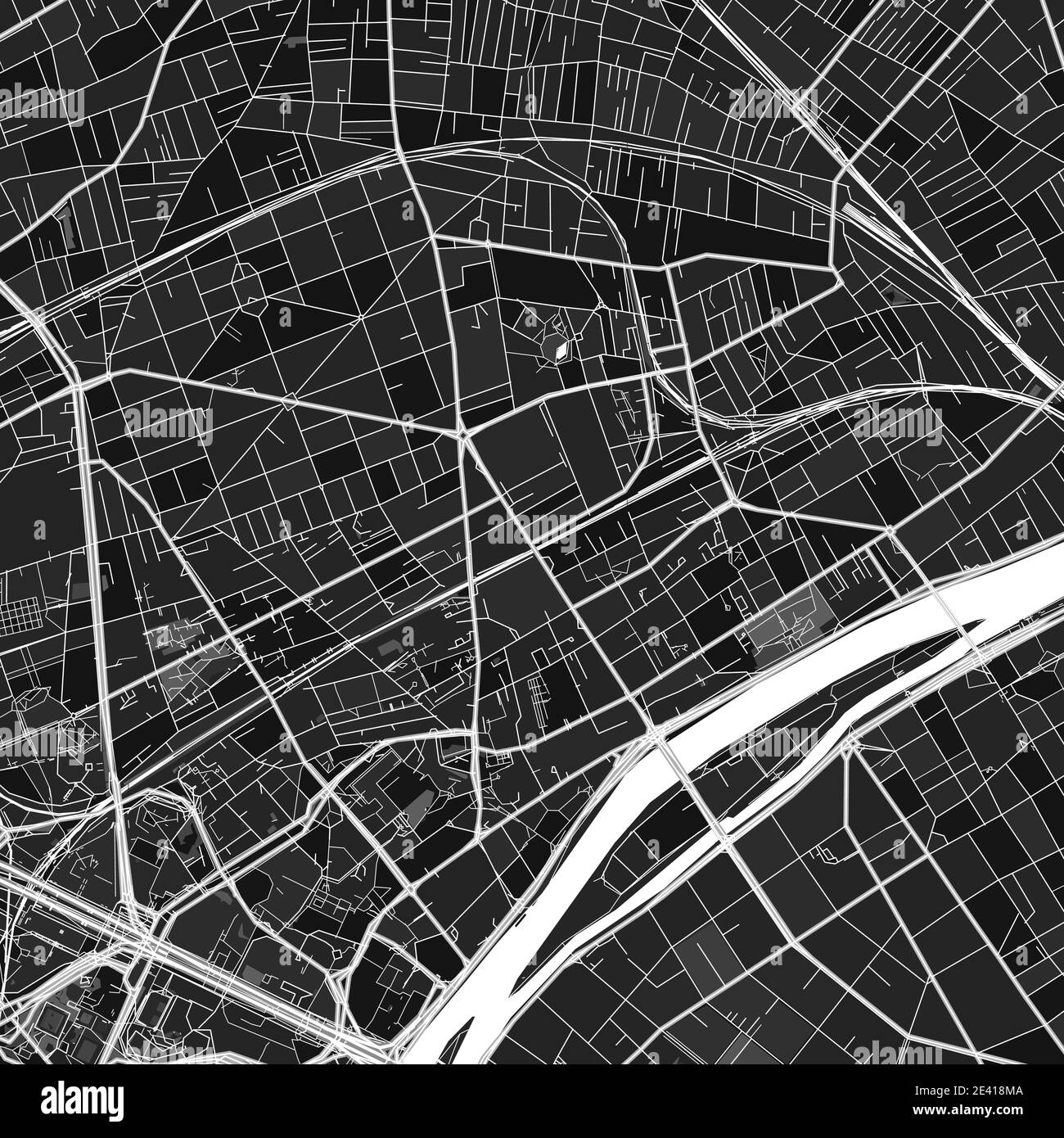 Dark vector art map of Courbevoie, Hauts-de-Seine, France with fine ...