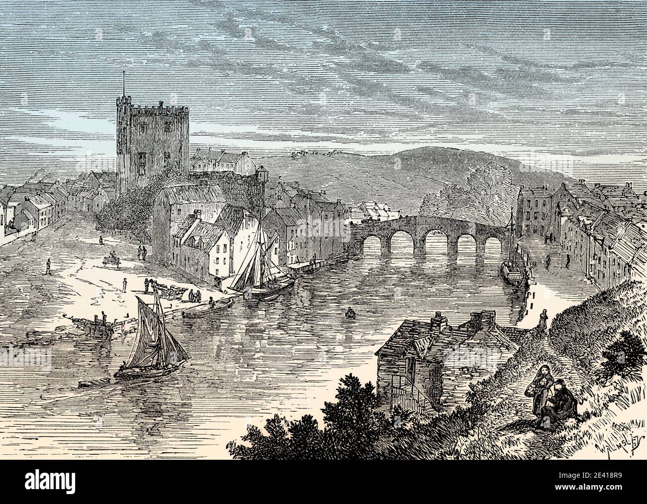 Historical view of Enniscorthy, 18th century, County Wexford, Ireland ...