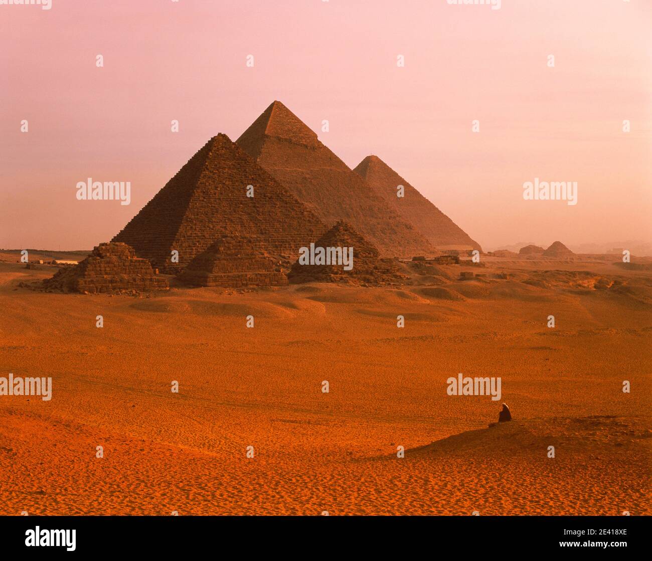 North Africa Egypt Cairo Giza pyramids at sunset golden hour sunrise in ...