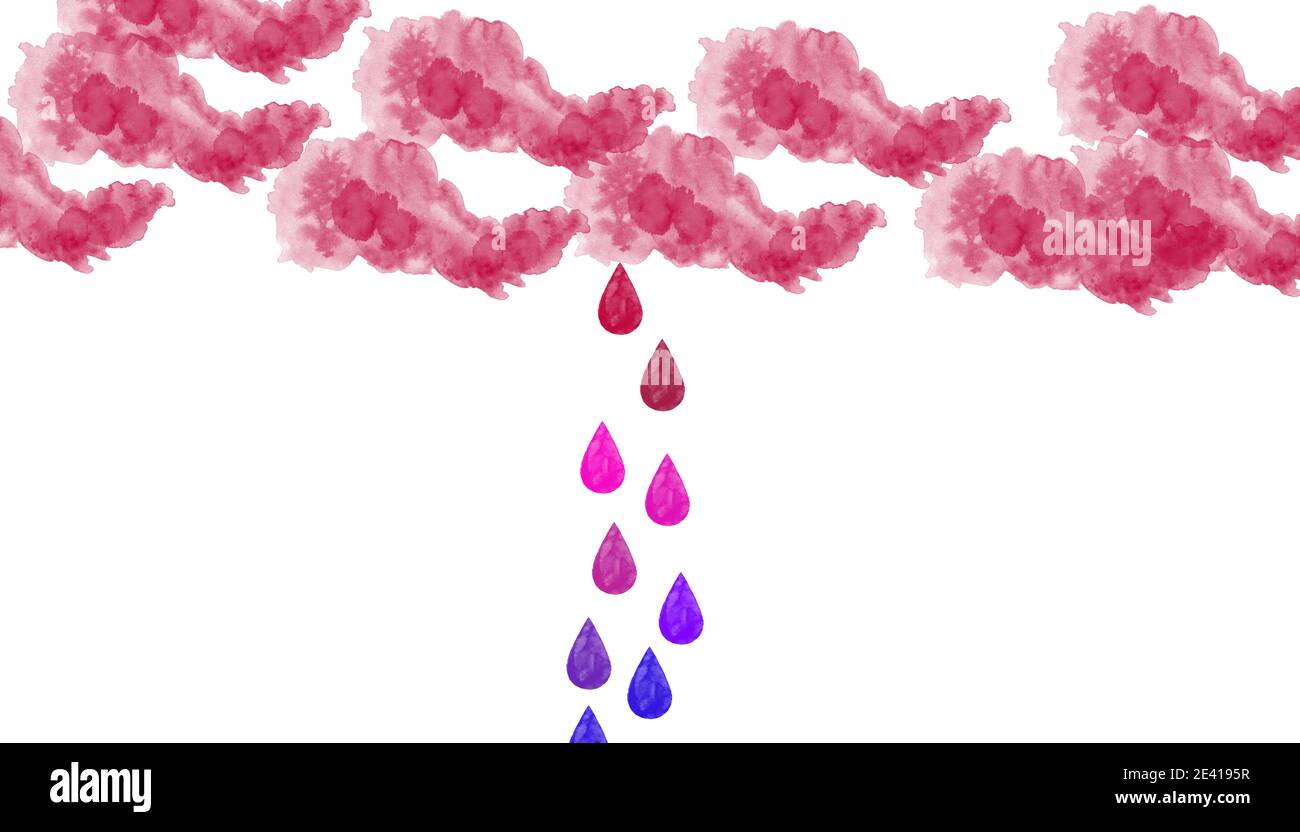 Illustration of red rain clouds with falling water drops, white ...