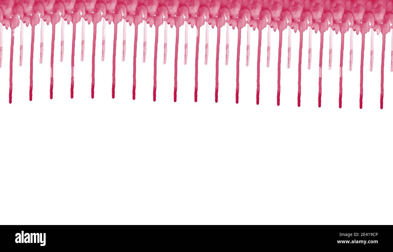 White background with a top pattern of dripping red paint drips, copy ...