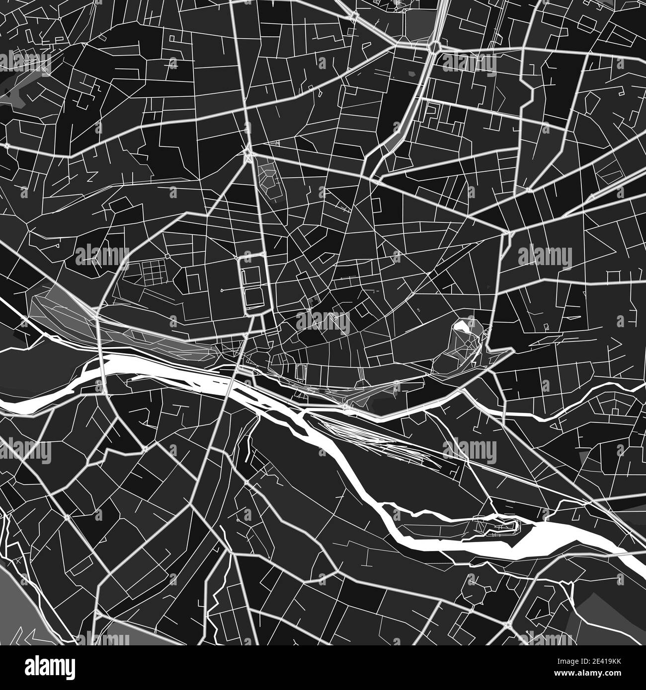 Dark vector art map of Pau, Pyrénées-Atlantiques, France with fine ...