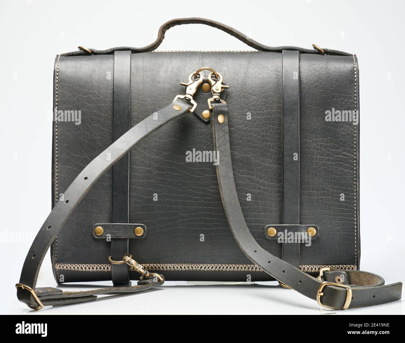 Back of black briefcase with handles isolated on white studio ...