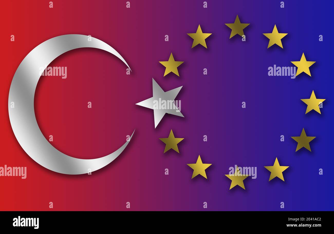 The EU circle of stars with the Turkish crescent and star intersecting ...