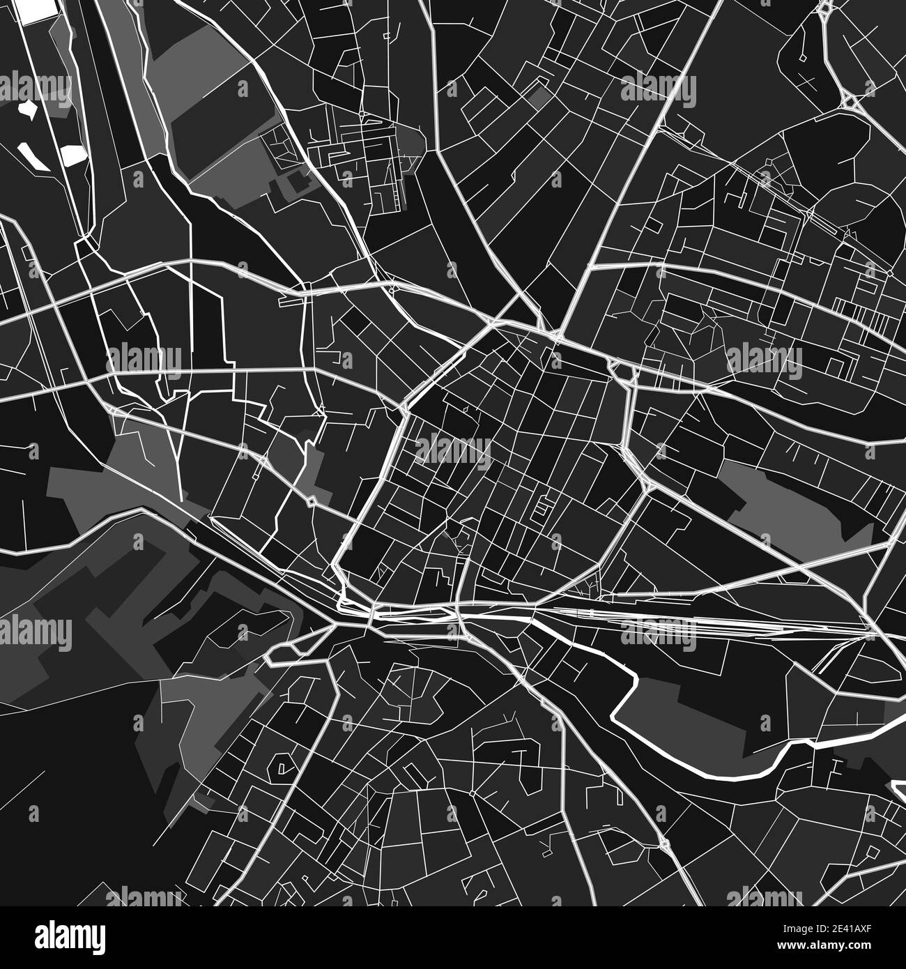Dark vector art map of Beauvais, Oise, France with fine grays for urban ...