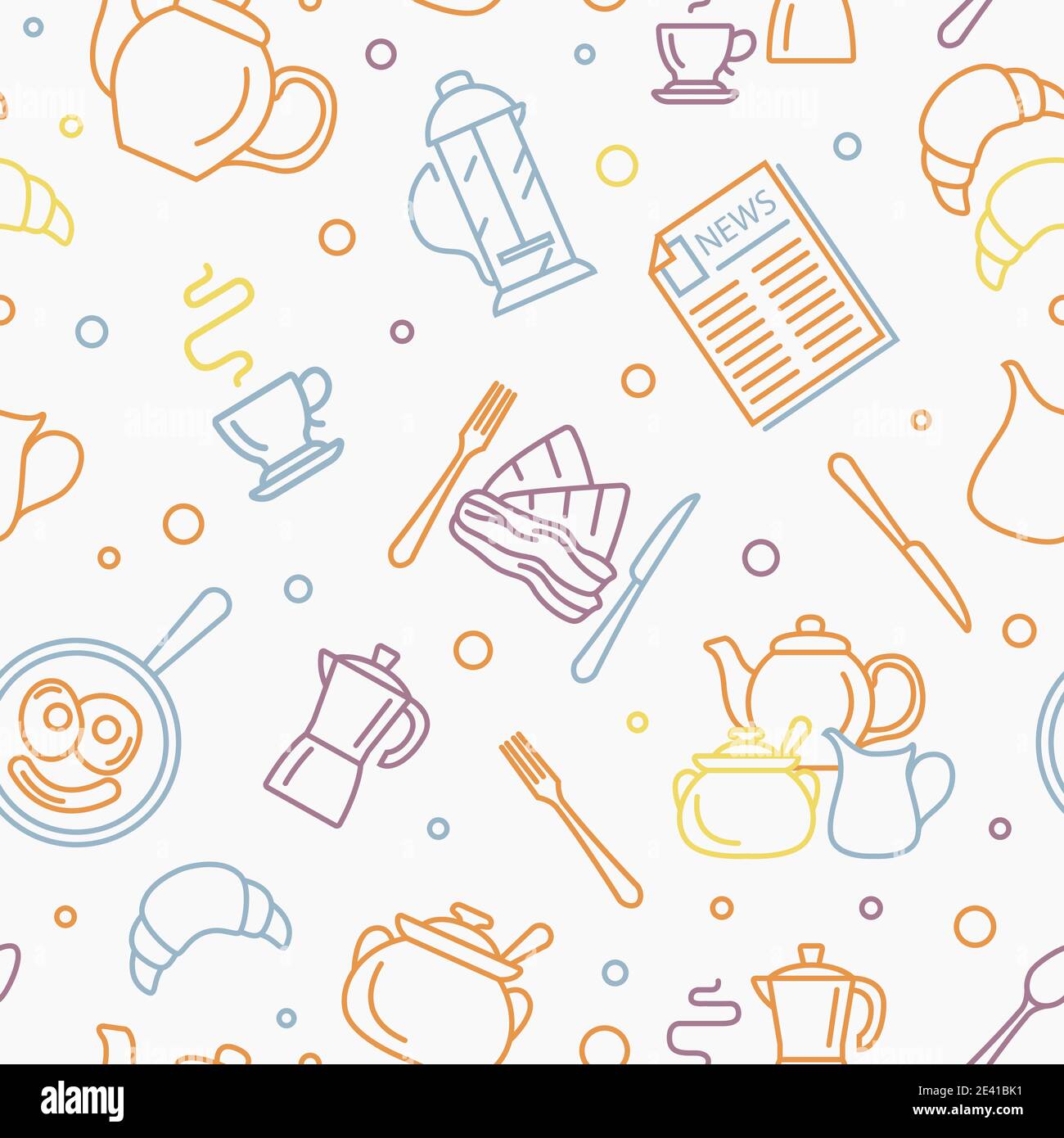 Breakfast thin line vector seamless pattern. Illustration Stock Vector ...