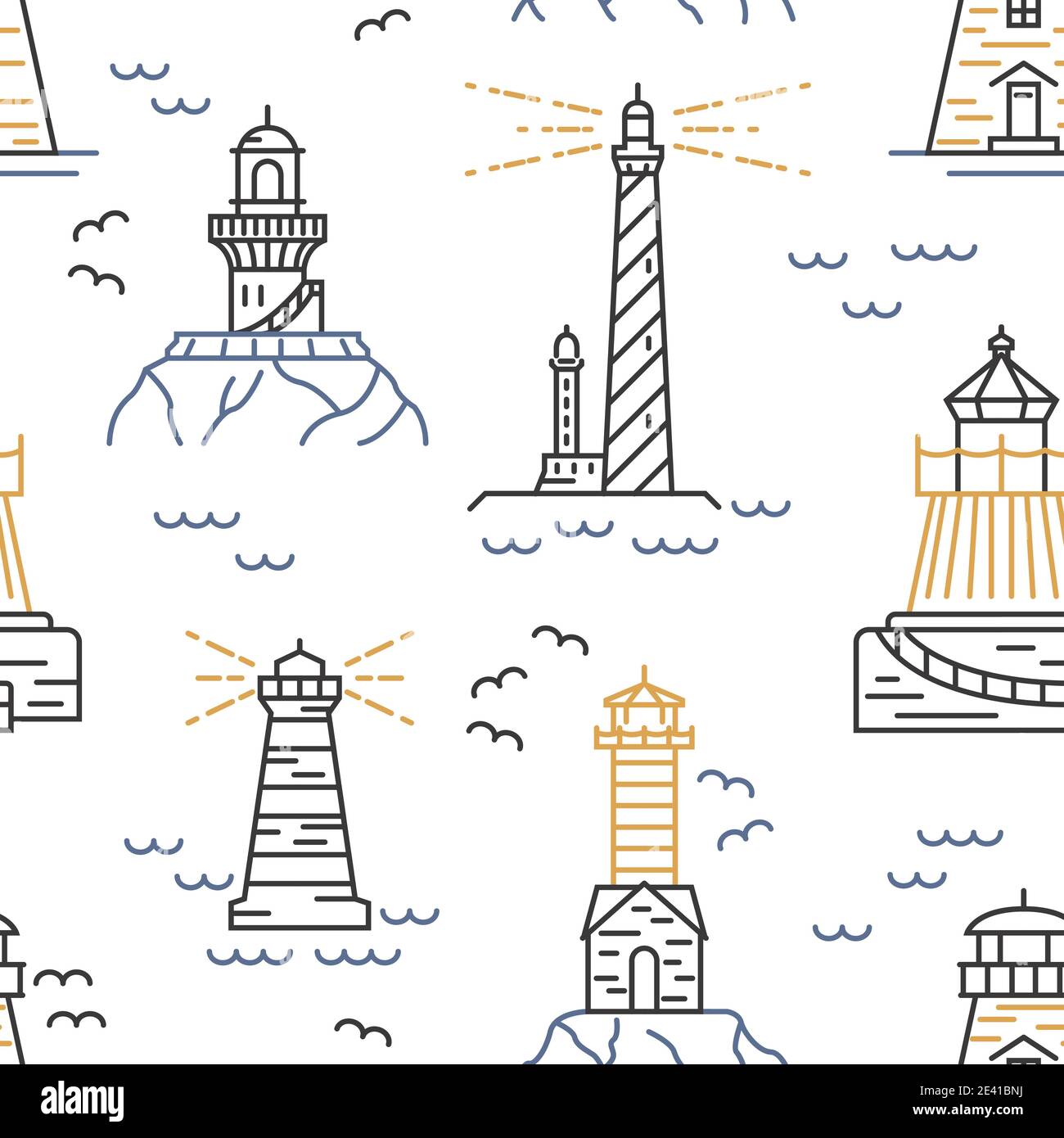 Lighthouses seamless pattern. Thin line vector design. Illustration ...