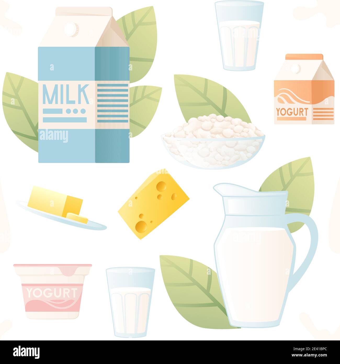 Seamless pattern of dairy products cheese milk and yogurt vector ...