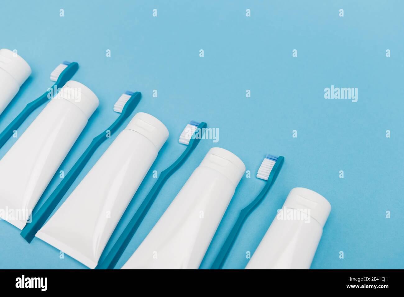 Toothpaste and toothbrush high angle hi-res stock photography and ...