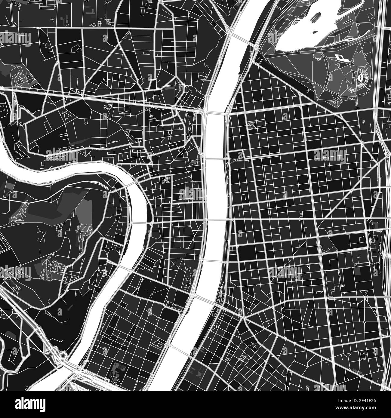 Dark vector art map of Lyon, Rhône, France with fine grays for urban ...