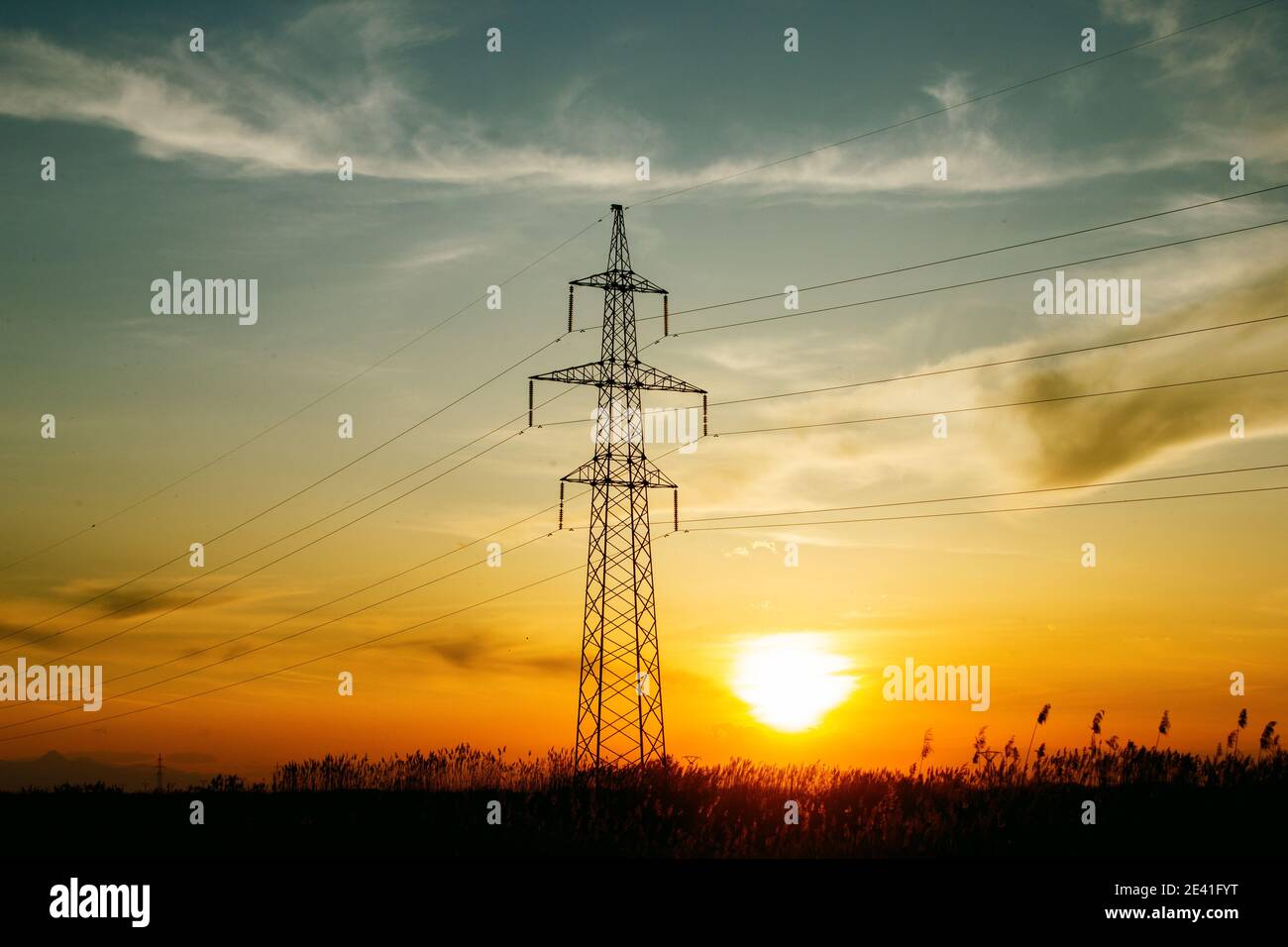 large iron poles for electricity Stock Photo - Alamy