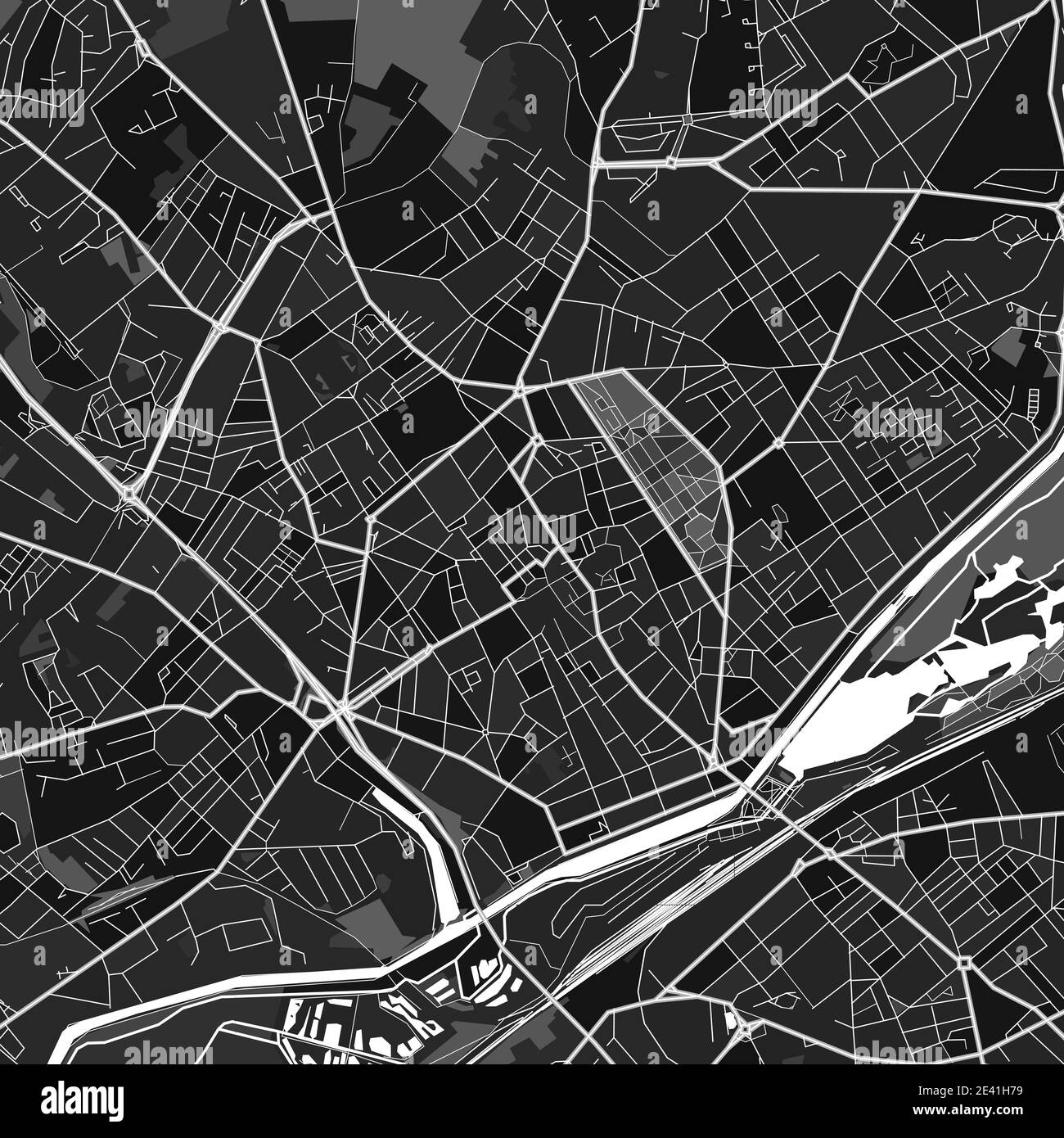 Dark vector art map of Saint-Quentin, Aisne, France with fine grays for ...