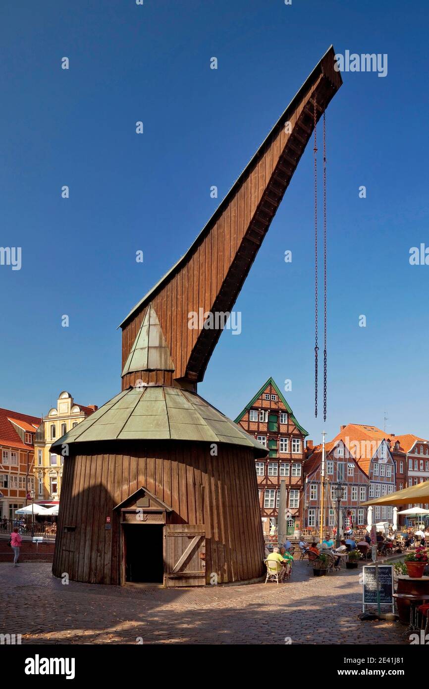 old town of Stade, old crane at the Hanse harbour, Germany, Lower ...
