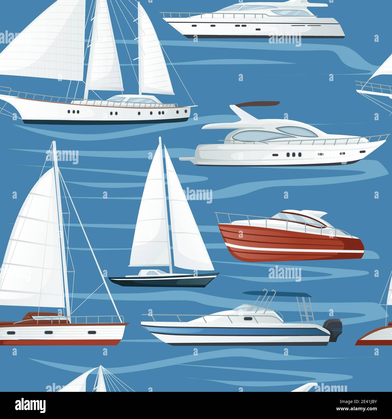 Seamless pattern of modern motor yacht boat with sails and motors ...