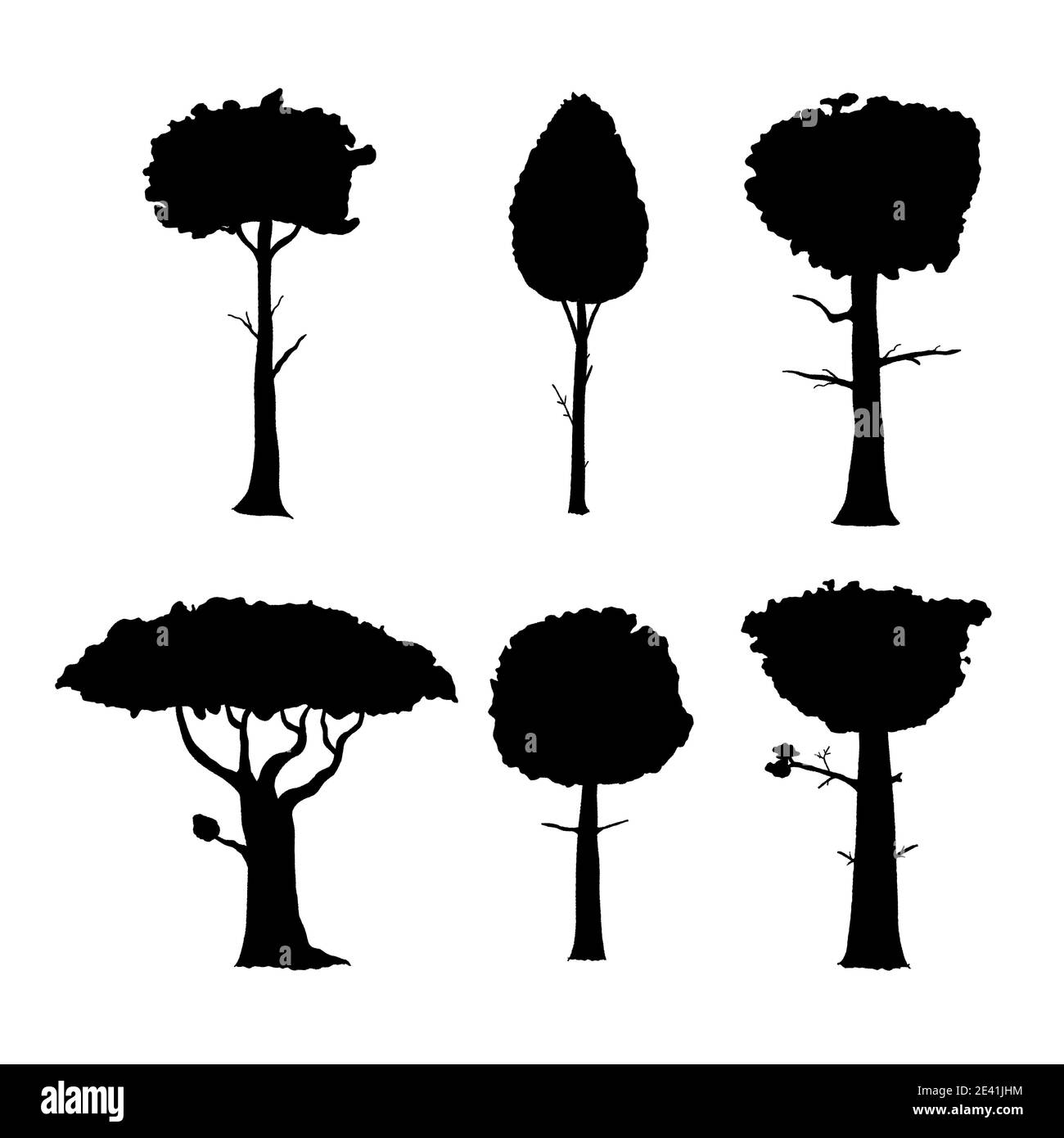 Vector tree silhouette set. Hand drawn tree shapes collection Stock ...