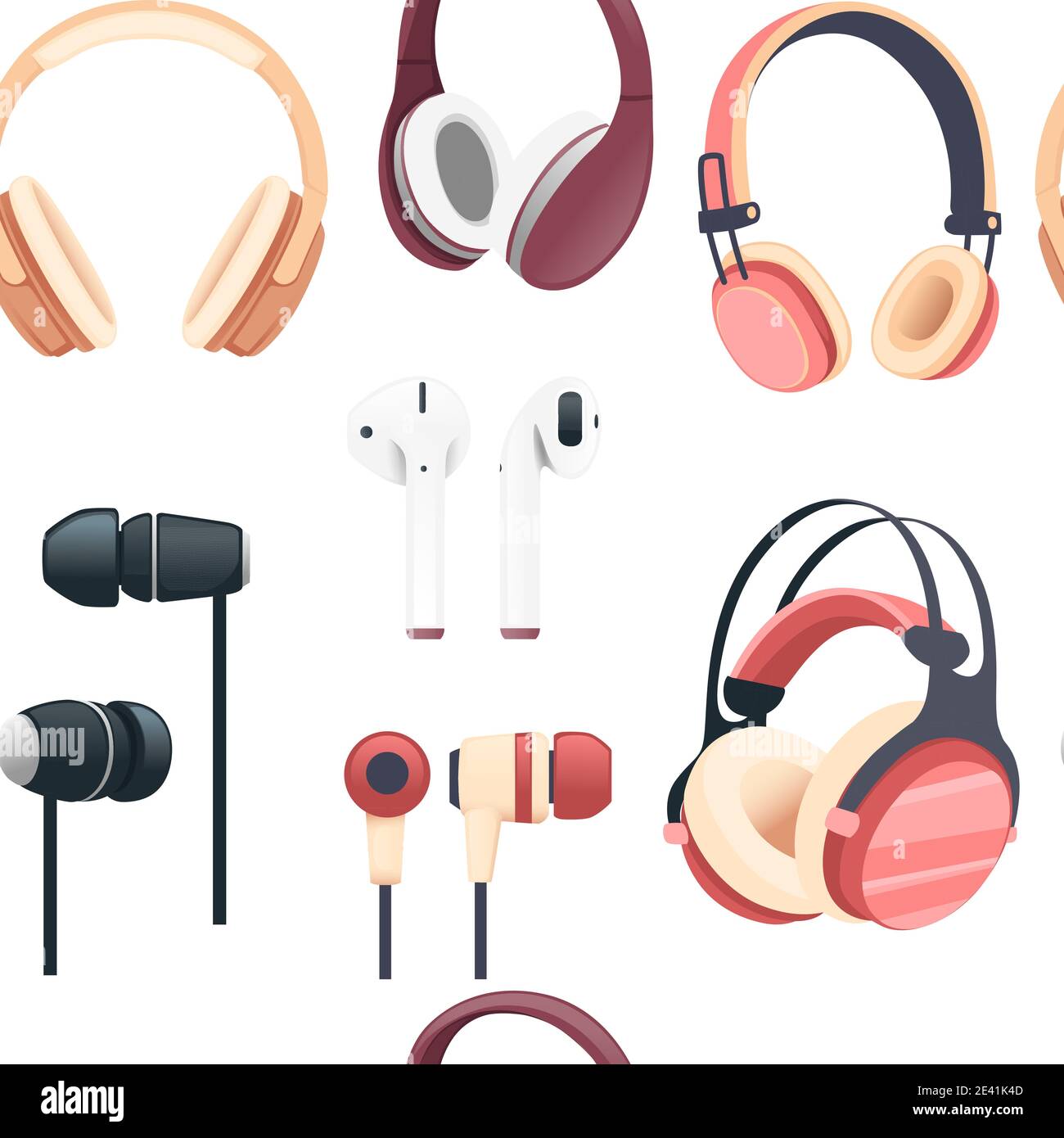 Seamless pattern of different headphones wireless and wired vector ...