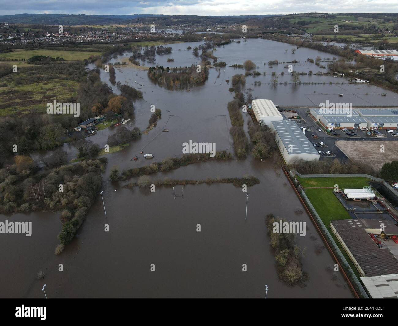 Derby, UK. 21st Jan, 2021. Drone shots of Flooding at Derby Rugby club ...