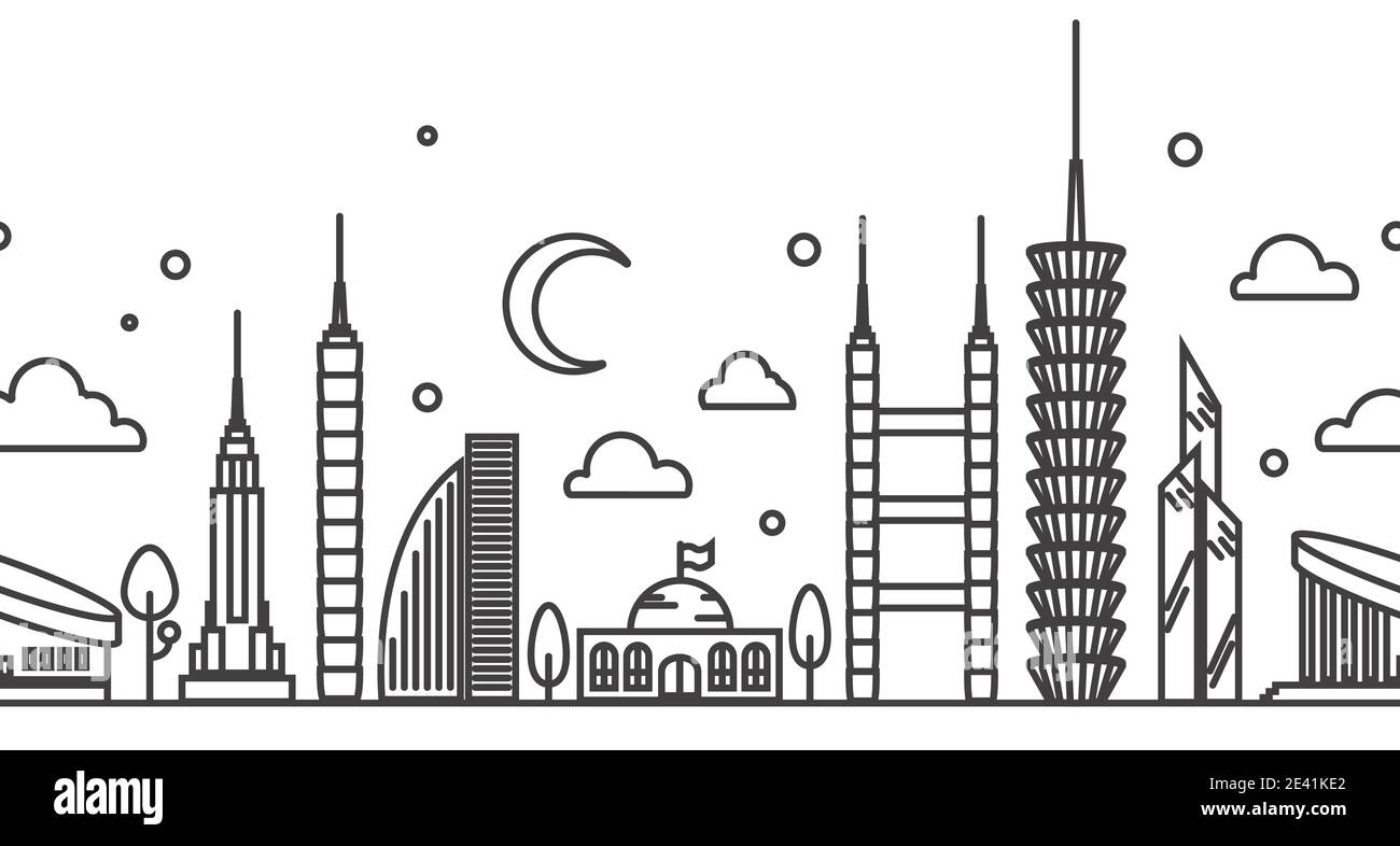 Skyscrapers simple line seamless pattern isolated on white. Vector ...