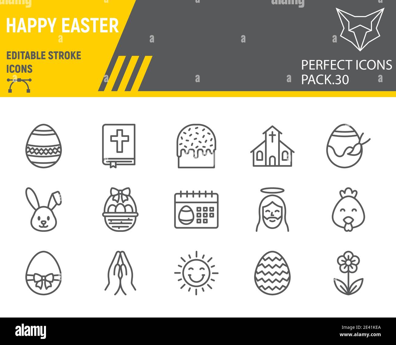 Happy Easter line icon set, holiday collection, vector graphics, logo ...
