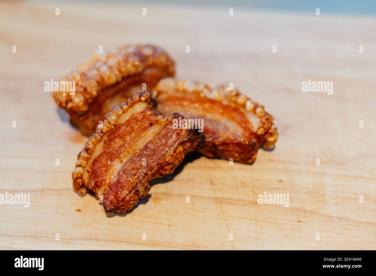 Spanish traditional snack Torreznos made of chopped fried bacon Stock ...